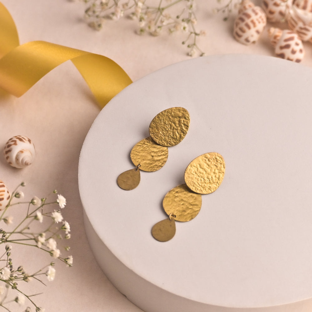 Wave Pattern Handcrafted Brass Textured Earring