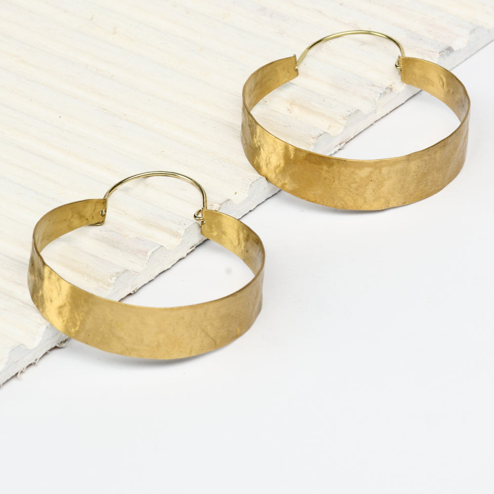 Wave Pattern Loop Shaped Handcrafted Brass Textured Earring